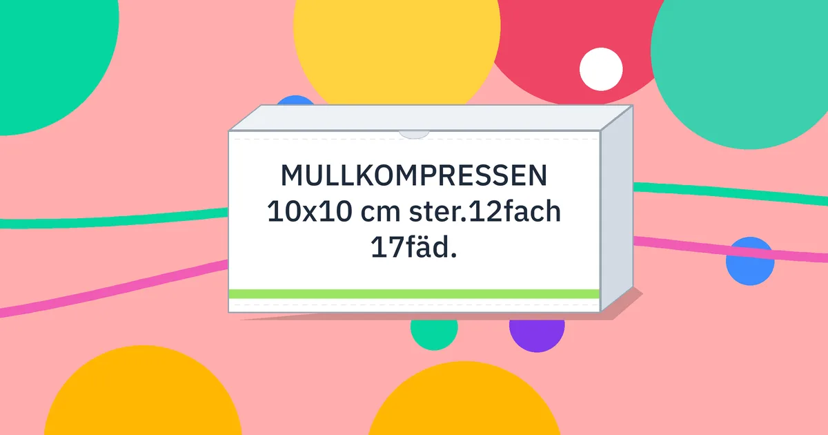 Symbolbild: Packung mit der Aufschrift MULLKOMPRESSEN 10x10 cm ster.12fach 17fäd. (PZN 06930438) – Verfügbarkeit und Bezug in Apotheken in Frankfurt am Main