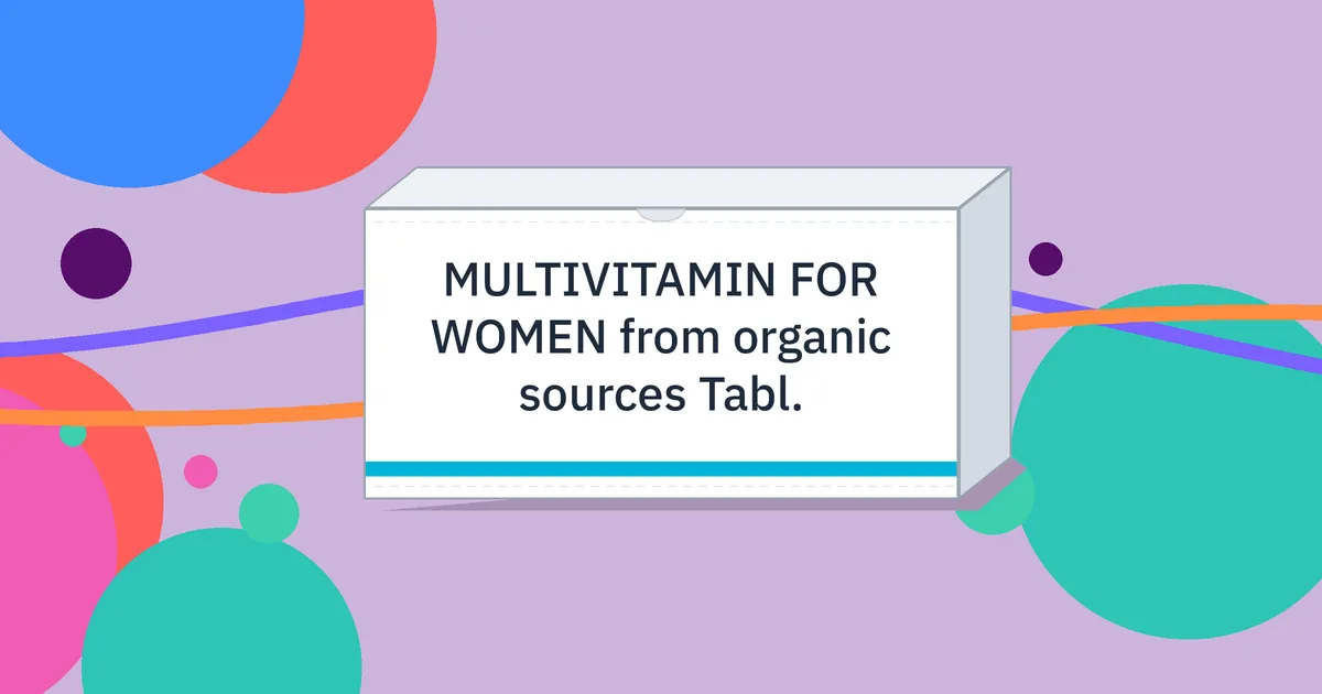 Symbolbild: Packung mit der Aufschrift MULTIVITAMIN FOR WOMEN from organic sources Tabl. (PZN 20399837) – Verfügbarkeit und Bezug in Apotheken in Frankfurt am Main