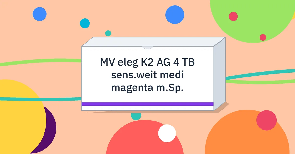 Symbolbild: Packung mit der Aufschrift MV eleg K2 AG 4 TB sens.weit medi magenta m.Sp. (PZN 14641369) – Verfügbarkeit und Bezug in Apotheken in Frankfurt am Main