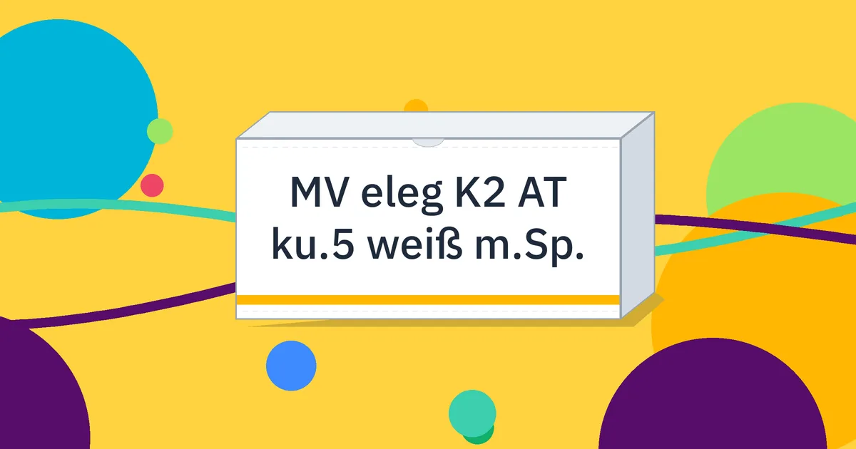 Symbolbild: Packung mit der Aufschrift MV eleg K2 AT ku.5 weiß m.Sp. (PZN 00312923) – Verfügbarkeit und Bezug in Apotheken in Frankfurt am Main
