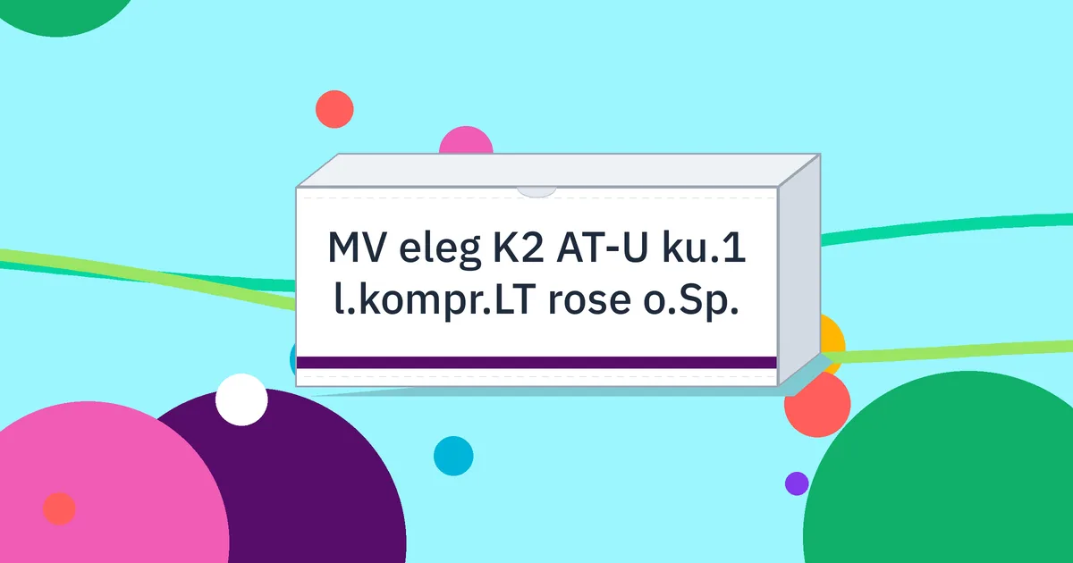 Symbolbild: Packung mit der Aufschrift MV eleg K2 AT-U ku.1 l.kompr.LT rose o.Sp. (PZN 14692467) – Verfügbarkeit und Bezug in Apotheken in Frankfurt am Main