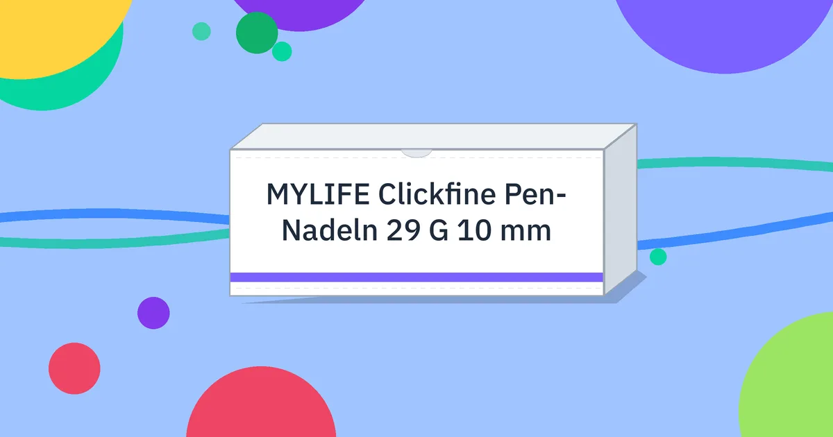 Symbolbild: Packung mit der Aufschrift MYLIFE Clickfine Pen-Nadeln 29 G 10 mm (PZN 13426717) – Verfügbarkeit und Bezug in Apotheken in Frankfurt am Main