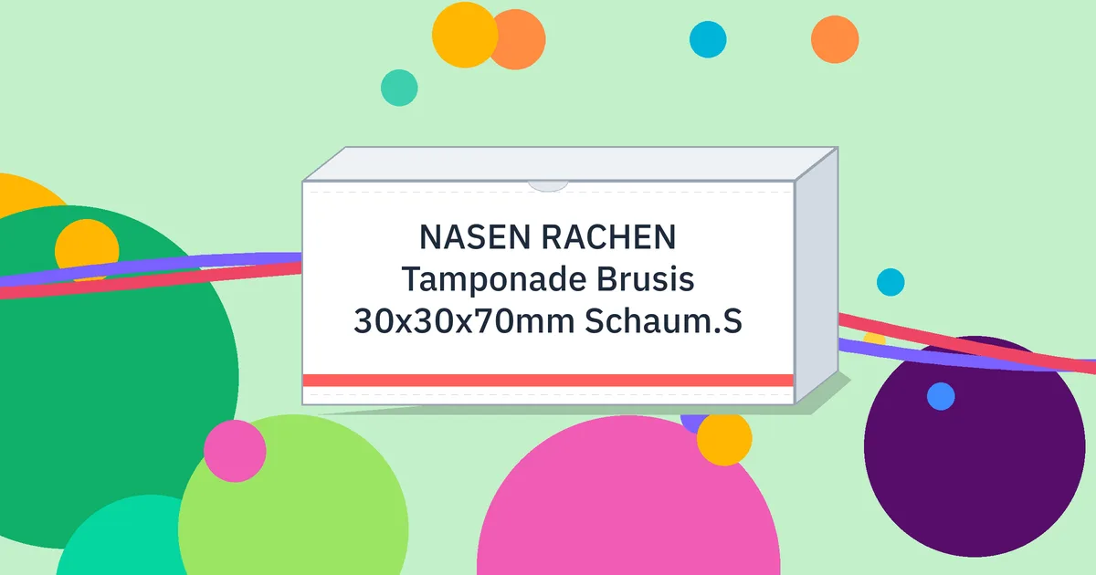 Symbolbild: Packung mit der Aufschrift NASEN RACHEN Tamponade Brusis 30x30x70mm Schaum.S (PZN 16145410) – Verfügbarkeit und Bezug in Apotheken in Frankfurt am Main
