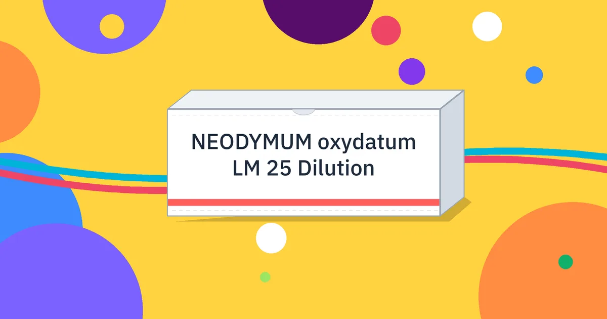 Symbolbild: Packung mit der Aufschrift NEODYMUM oxydatum LM 25 Dilution (PZN 13617854) – Verfügbarkeit und Bezug in Apotheken in Frankfurt am Main