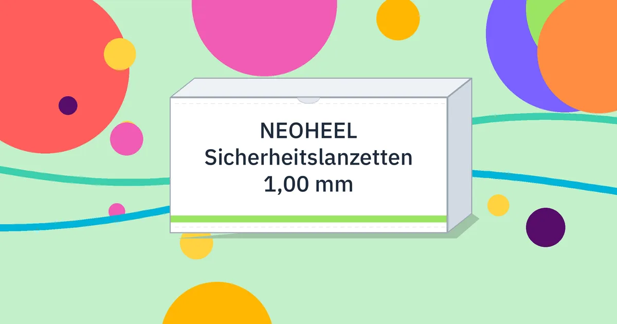 Symbolbild: Packung mit der Aufschrift NEOHEEL Sicherheitslanzetten 1,00 mm (PZN 19065002) – Verfügbarkeit und Bezug in Apotheken in Frankfurt am Main