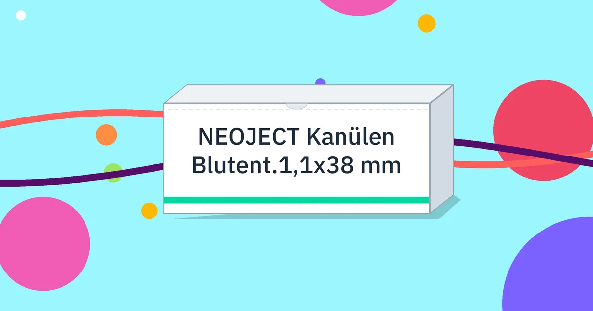 Symbolbild: Packung mit der Aufschrift NEOJECT Kanülen Blutent.1,1x38 mm (PZN 03043317) – Verfügbarkeit und Bezug in Apotheken in Frankfurt am Main