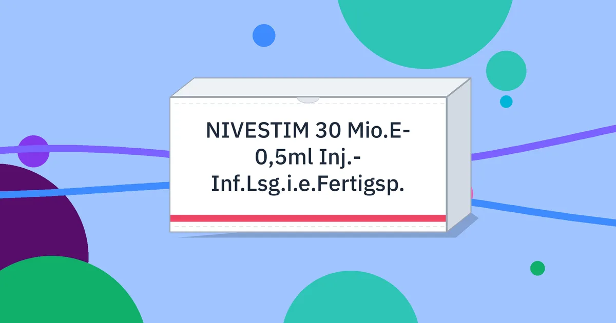 Symbolbild: Packung mit der Aufschrift NIVESTIM 30 Mio.E-0,5ml Inj.-Inf.Lsg.i.e.Fertigsp. (PZN 10917320) – Verfügbarkeit und Bezug in Apotheken in Frankfurt am Main