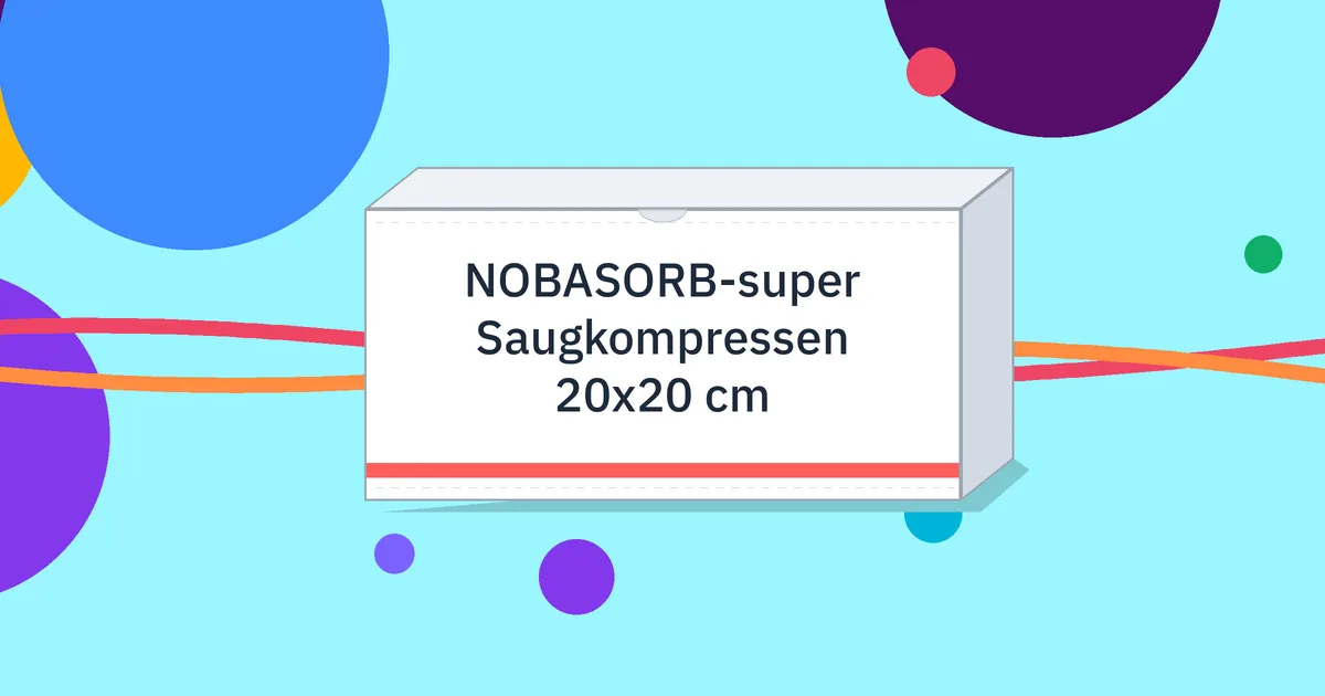 Symbolbild: Packung mit der Aufschrift NOBASORB-super Saugkompressen 20x20 cm (PZN 16872914) – Verfügbarkeit und Bezug in Apotheken in Frankfurt am Main