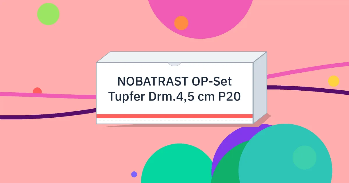 Symbolbild: Packung mit der Aufschrift NOBATRAST OP-Set Tupfer Drm.4,5 cm P20 (PZN 16945808) – Verfügbarkeit und Bezug in Apotheken in Frankfurt am Main