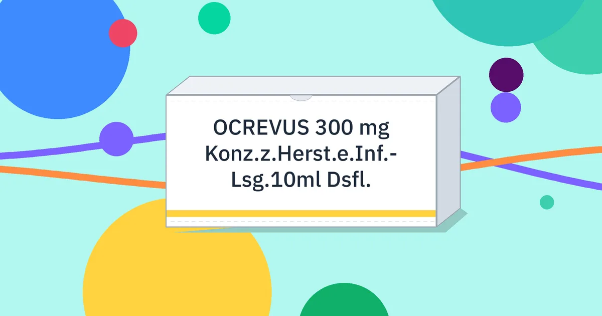 Symbolbild: Packung mit der Aufschrift OCREVUS 300 mg Konz.z.Herst.e.Inf.-Lsg.10ml Dsfl. (PZN 19823773) – Verfügbarkeit und Bezug in Apotheken in Frankfurt am Main