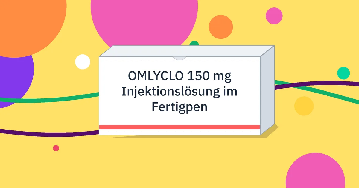 Symbolbild: Packung mit der Aufschrift OMLYCLO 150 mg Injektionslösung im Fertigpen (PZN 20232008) – Verfügbarkeit und Bezug in Apotheken in Frankfurt am Main