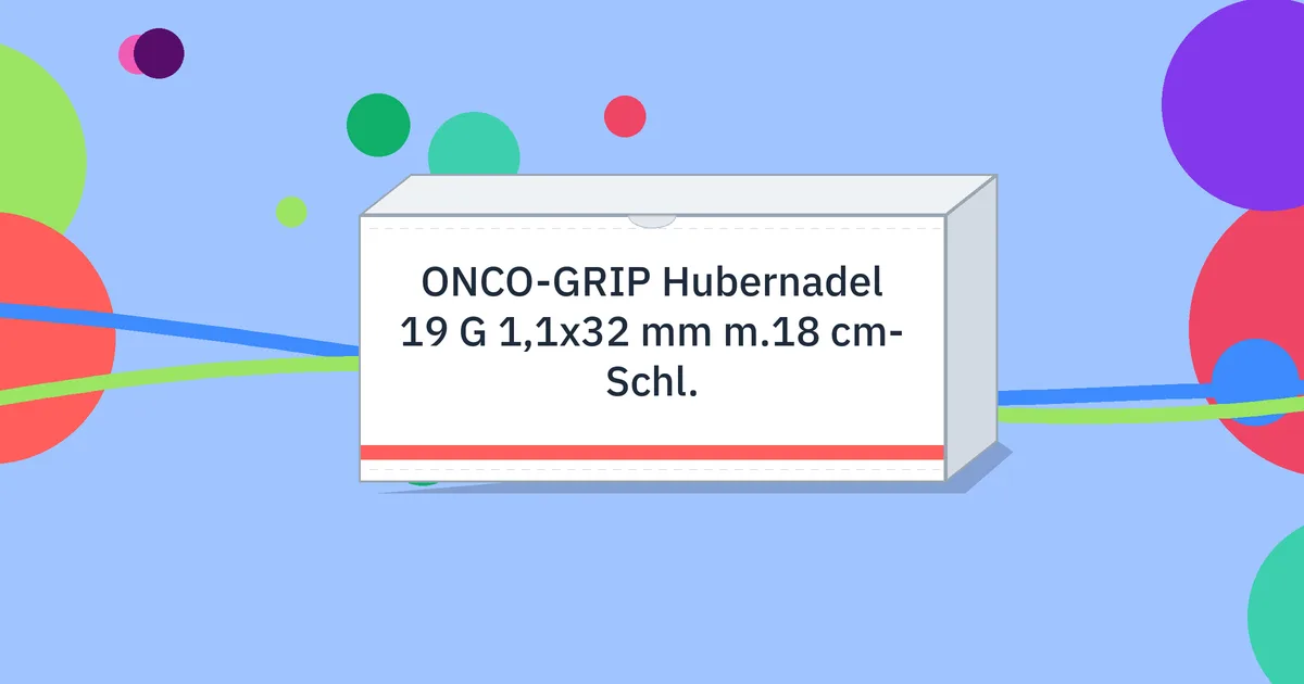 Symbolbild: Packung mit der Aufschrift ONCO-GRIP Hubernadel 19 G 1,1x32 mm m.18 cm-Schl. (PZN 05141372) – Verfügbarkeit und Bezug in Apotheken in Frankfurt am Main