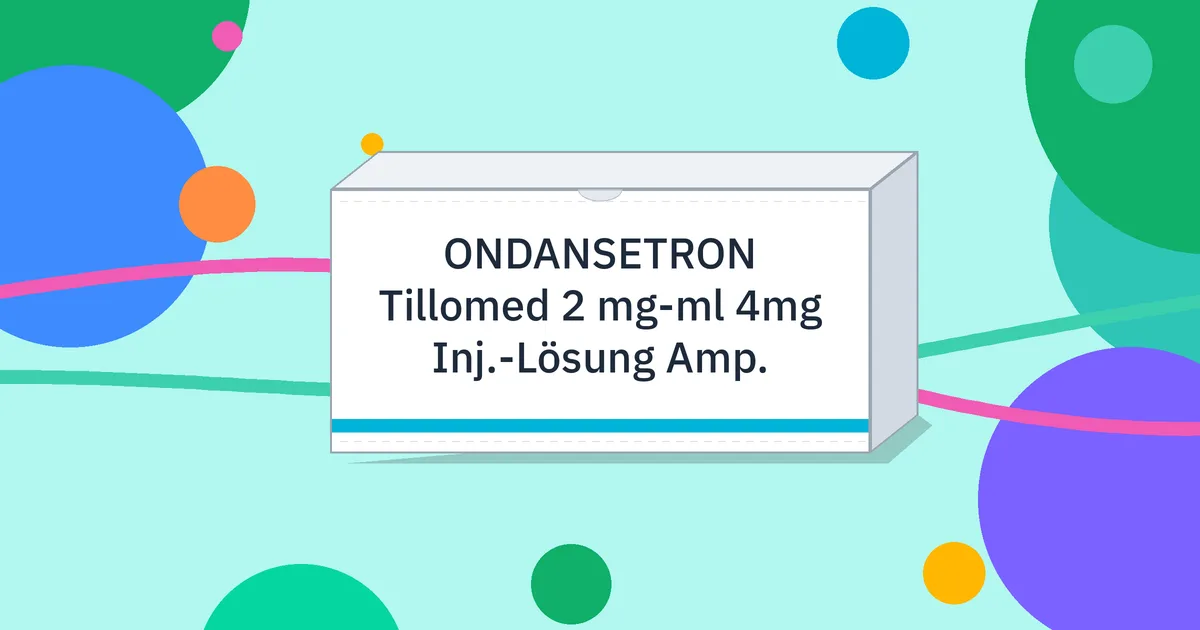 Symbolbild: Packung mit der Aufschrift ONDANSETRON Tillomed 2 mg-ml 4mg Inj.-Lösung Amp. (PZN 13929186) – Verfügbarkeit und Bezug in Apotheken in Frankfurt am Main