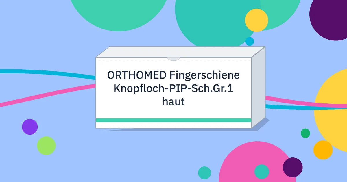 Symbolbild: Packung mit der Aufschrift ORTHOMED Fingerschiene Knopfloch-PIP-Sch.Gr.1 haut (PZN 19466741) – Verfügbarkeit und Bezug in Apotheken in Frankfurt am Main