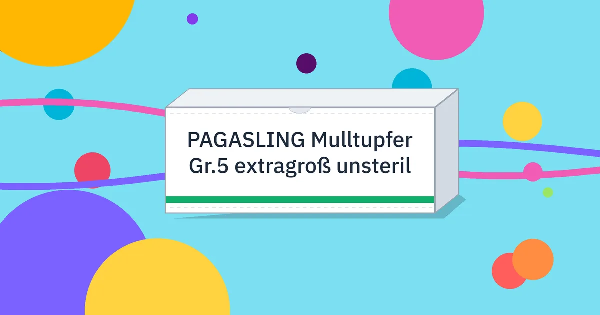 Symbolbild: Packung mit der Aufschrift PAGASLING Mulltupfer Gr.5 extragroß unsteril (PZN 03509336) – Verfügbarkeit und Bezug in Apotheken in Frankfurt am Main
