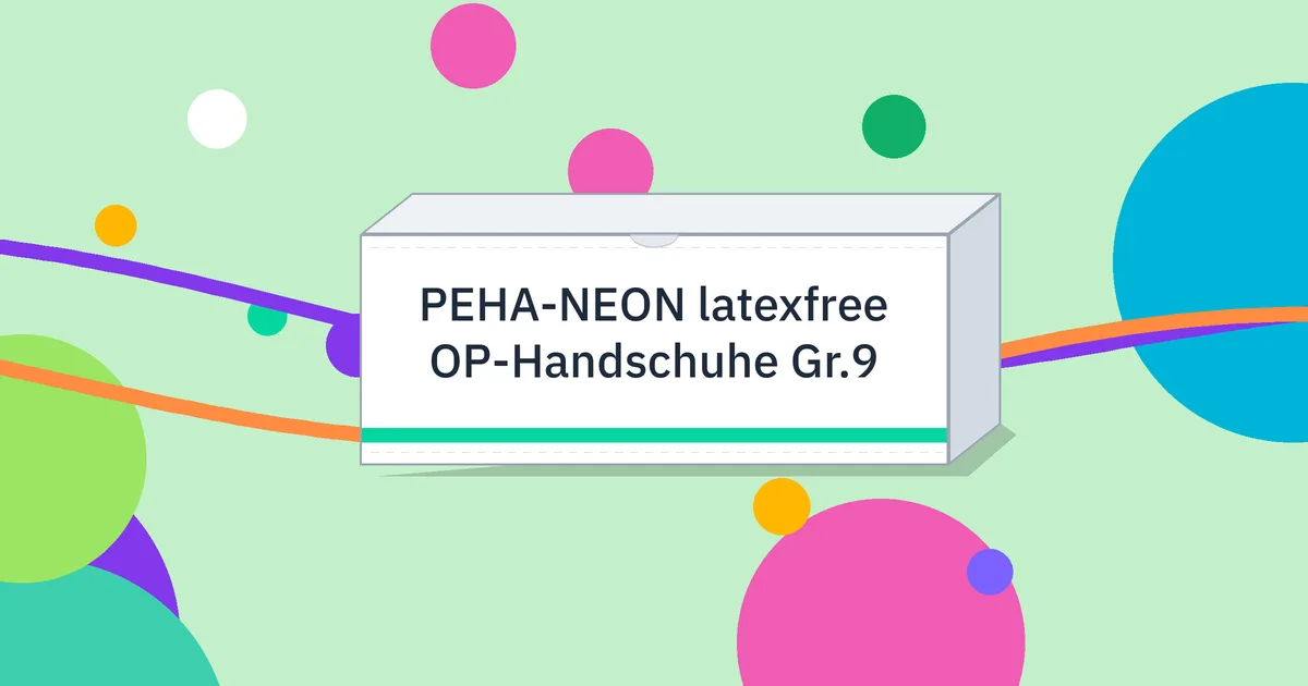 Symbolbild: Packung mit der Aufschrift PEHA-NEON latexfree OP-Handschuhe Gr.9 (PZN 10387247) – Verfügbarkeit und Bezug in Apotheken in Frankfurt am Main