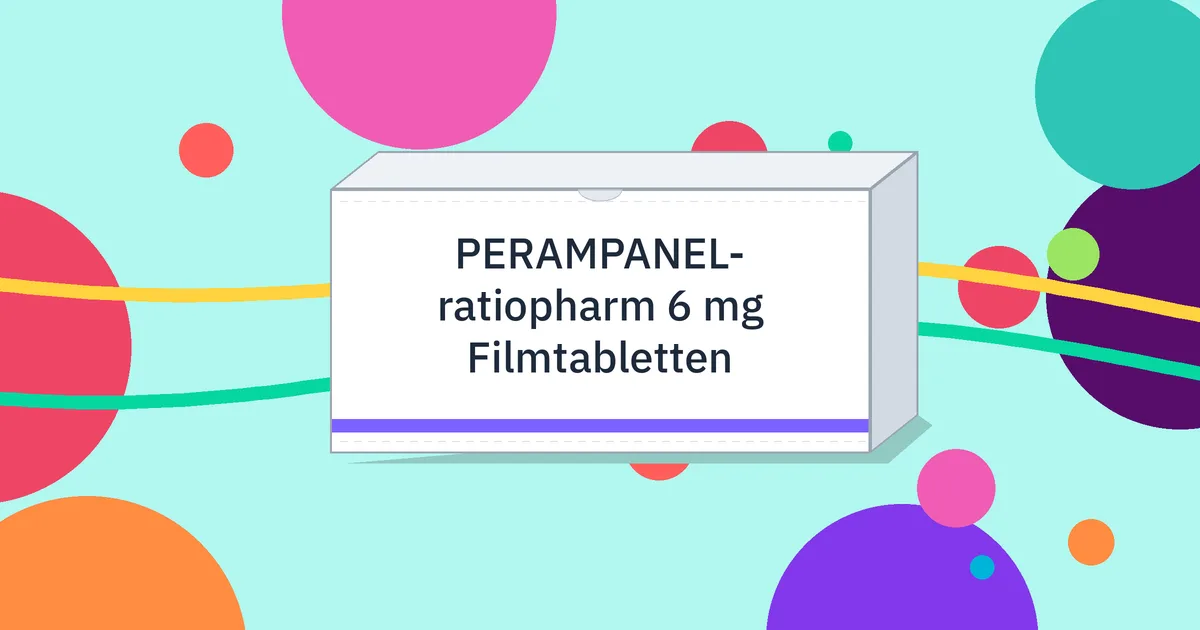 Symbolbild: Packung mit der Aufschrift PERAMPANEL-ratiopharm 6 mg Filmtabletten (PZN 20106864) – Verfügbarkeit und Bezug in Apotheken in Frankfurt am Main