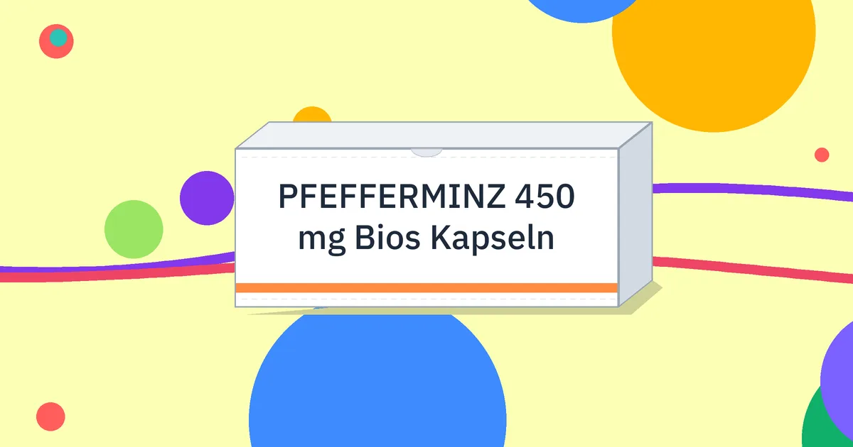 Symbolbild: Packung mit der Aufschrift PFEFFERMINZ 450 mg Bios Kapseln (PZN 06924202) – Verfügbarkeit und Bezug in Apotheken in Frankfurt am Main