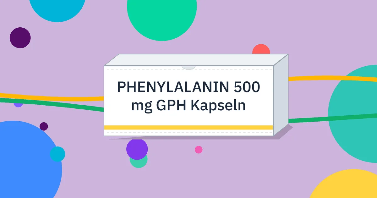 Symbolbild: Packung mit der Aufschrift PHENYLALANIN 500 mg GPH Kapseln (PZN 00128467) – Verfügbarkeit und Bezug in Apotheken in Frankfurt am Main