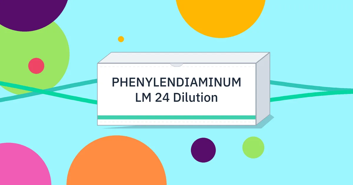 Symbolbild: Packung mit der Aufschrift PHENYLENDIAMINUM LM 24 Dilution (PZN 13638477) – Verfügbarkeit und Bezug in Apotheken in Frankfurt am Main