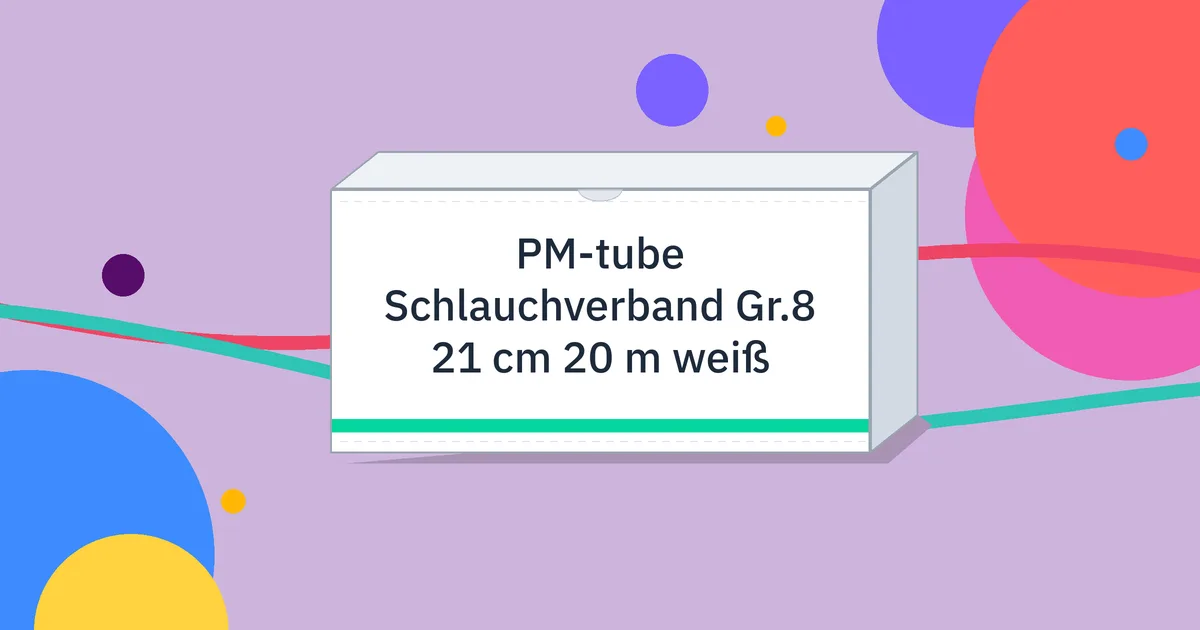 Symbolbild: Packung mit der Aufschrift PM-tube Schlauchverband Gr.8 21 cm 20 m weiß (PZN 18845867) – Verfügbarkeit und Bezug in Apotheken in Frankfurt am Main