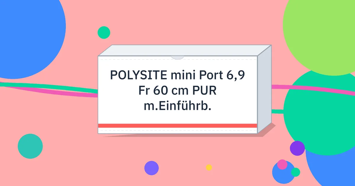 Symbolbild: Packung mit der Aufschrift POLYSITE mini Port 6,9 Fr 60 cm PUR m.Einführb. (PZN 12340250) – Verfügbarkeit und Bezug in Apotheken in Frankfurt am Main
