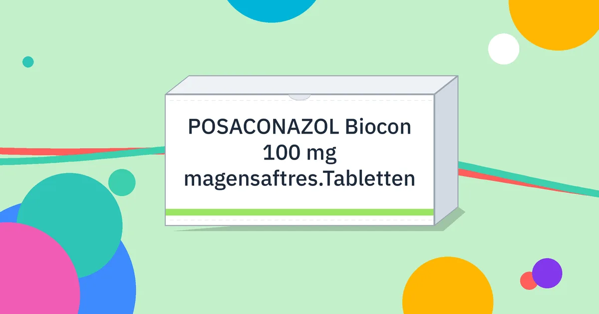 Symbolbild: Packung mit der Aufschrift POSACONAZOL Biocon 100 mg magensaftres.Tabletten (PZN 18303327) – Verfügbarkeit und Bezug in Apotheken in Frankfurt am Main