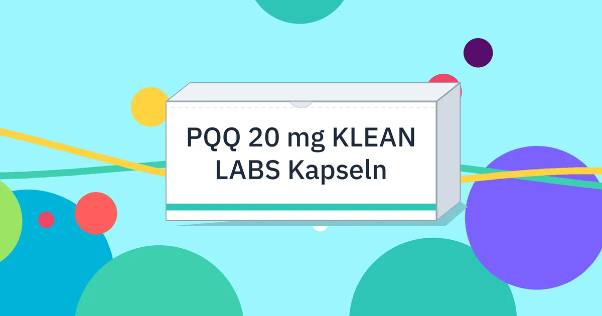 Symbolbild: Packung mit der Aufschrift PQQ 20 mg KLEAN LABS Kapseln (PZN 19879615) – Verfügbarkeit und Bezug in Apotheken in Frankfurt am Main