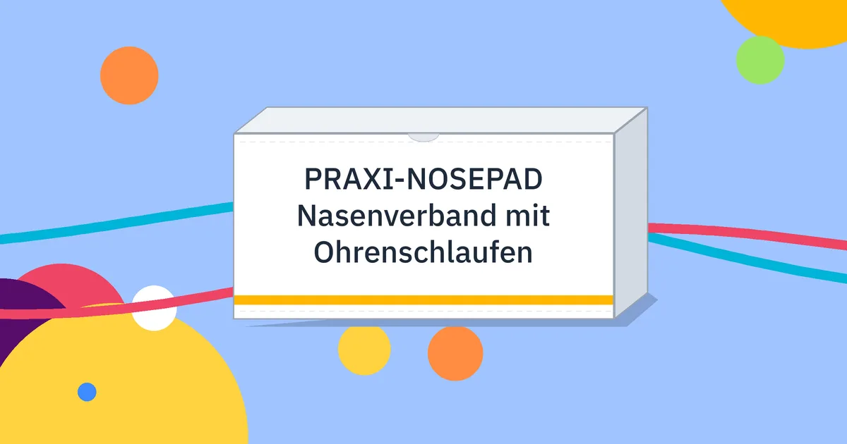 Symbolbild: Packung mit der Aufschrift PRAXI-NOSEPAD Nasenverband mit Ohrenschlaufen (PZN 12827549) – Verfügbarkeit und Bezug in Apotheken in Frankfurt am Main