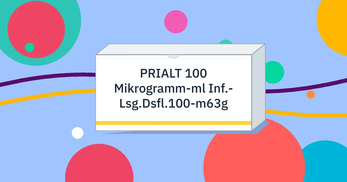 Symbolbild: Packung mit der Aufschrift PRIALT 100 Mikrogramm-ml Inf.-Lsg.Dsfl.100-m63g (PZN 20123035) – Verfügbarkeit und Bezug in Apotheken in Frankfurt am Main