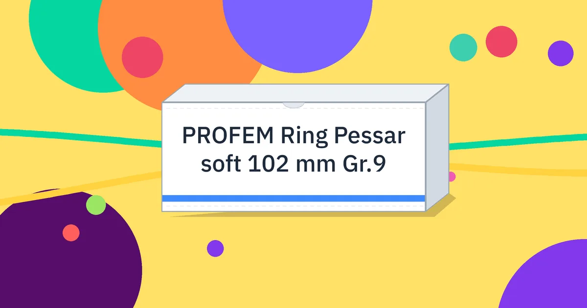 Symbolbild: Packung mit der Aufschrift PROFEM Ring Pessar soft 102 mm Gr.9 (PZN 19292703) – Verfügbarkeit und Bezug in Apotheken in Frankfurt am Main