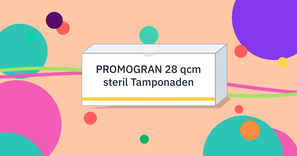 Symbolbild: Packung mit der Aufschrift PROMOGRAN 28 qcm steril Tamponaden (PZN 09395856) – Verfügbarkeit und Bezug in Apotheken in Frankfurt am Main