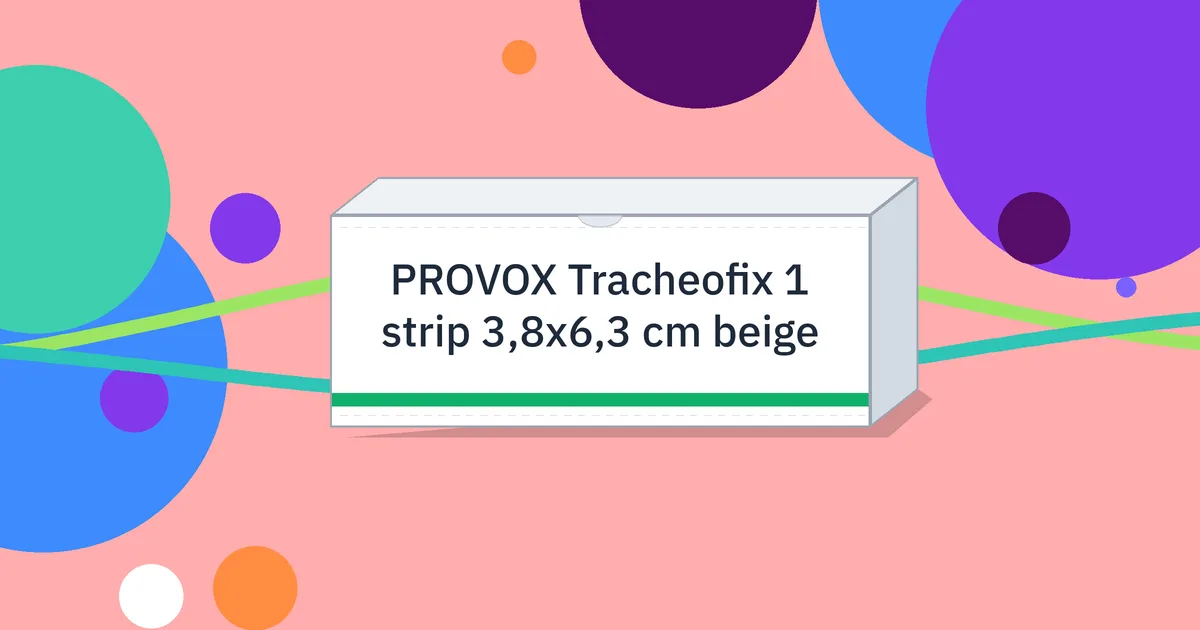 Symbolbild: Packung mit der Aufschrift PROVOX Tracheofix 1 strip 3,8x6,3 cm beige (PZN 00140793) – Verfügbarkeit und Bezug in Apotheken in Frankfurt am Main