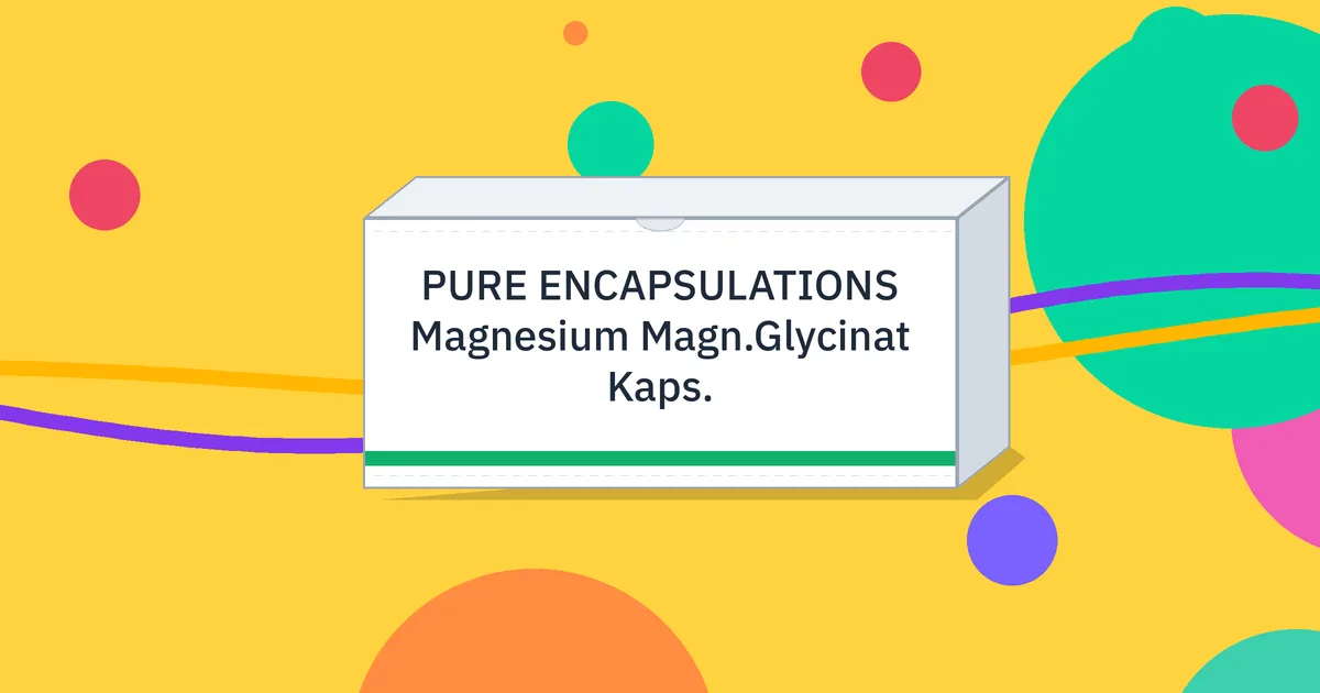 Symbolbild: Packung mit der Aufschrift PURE ENCAPSULATIONS Magnesium Magn.Glycinat Kaps. (PZN 05852222) – Verfügbarkeit und Bezug in Apotheken in Frankfurt am Main