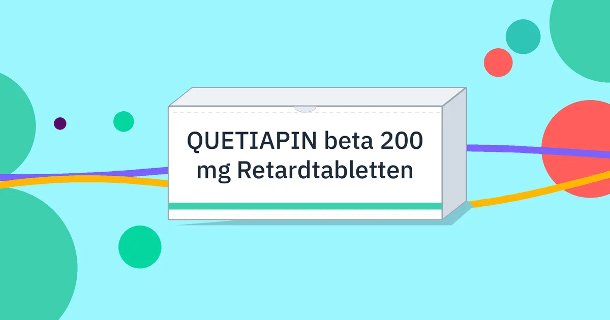 Symbolbild: Packung mit der Aufschrift QUETIAPIN beta 200 mg Retardtabletten (PZN 13700118) – Verfügbarkeit und Bezug in Apotheken in Frankfurt am Main