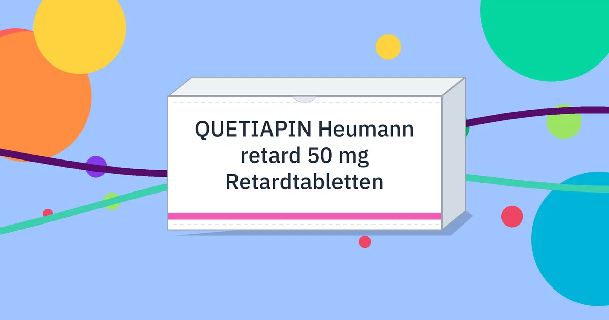Symbolbild: Packung mit der Aufschrift QUETIAPIN Heumann retard 50 mg Retardtabletten (PZN 09232835) – Verfügbarkeit und Bezug in Apotheken in Frankfurt am Main