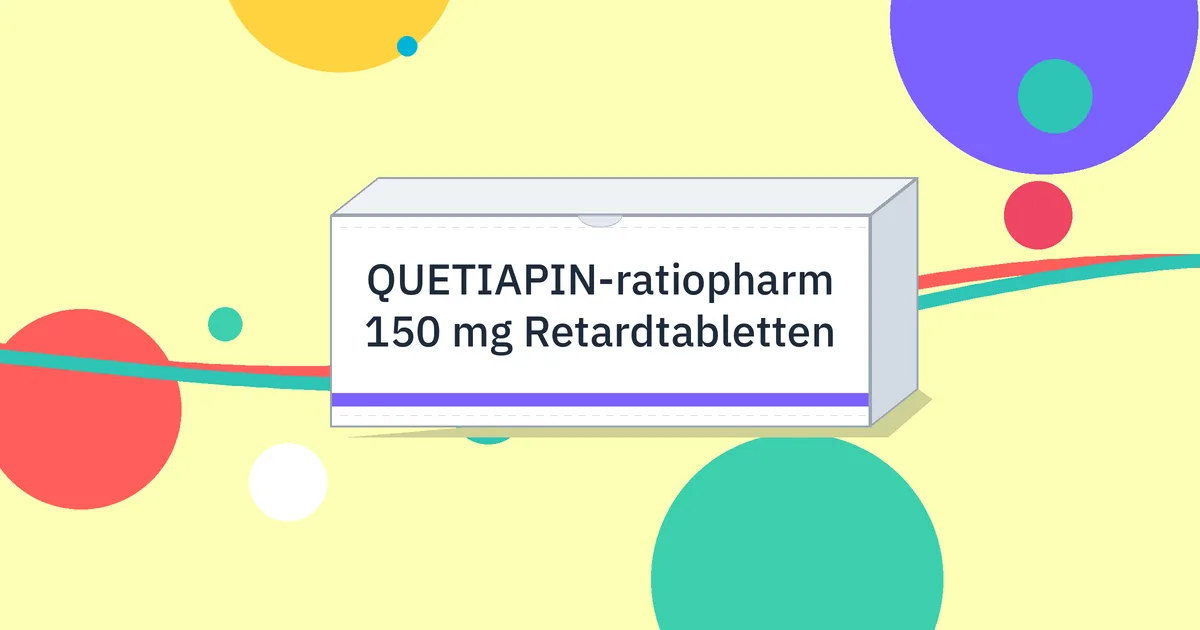 Symbolbild: Packung mit der Aufschrift QUETIAPIN-ratiopharm 150 mg Retardtabletten (PZN 09266969) – Verfügbarkeit und Bezug in Apotheken in Frankfurt am Main
