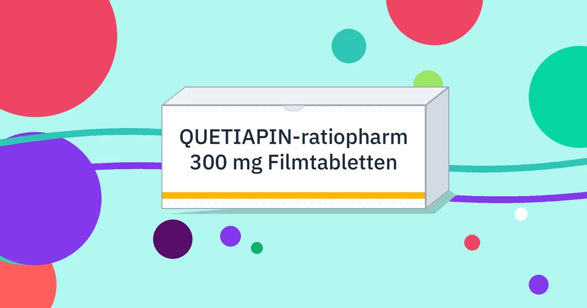 Symbolbild: Packung mit der Aufschrift QUETIAPIN-ratiopharm 300 mg Filmtabletten (PZN 09243282) – Verfügbarkeit und Bezug in Apotheken in Frankfurt am Main