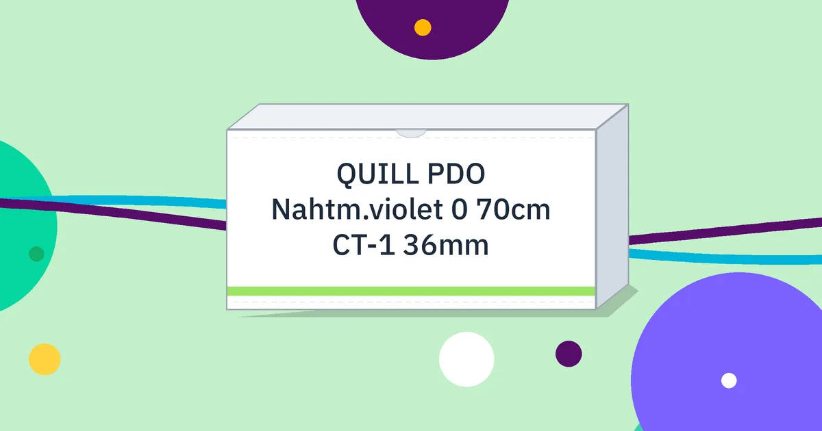 Symbolbild: Packung mit der Aufschrift QUILL PDO Nahtm.violet 0 70cm CT-1 36mm (PZN 17990171) – Verfügbarkeit und Bezug in Apotheken in Frankfurt am Main