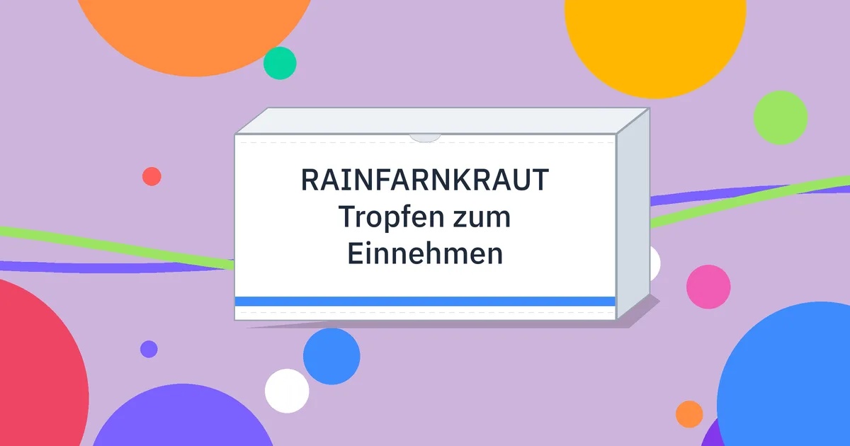 Symbolbild: Packung mit der Aufschrift RAINFARNKRAUT Tropfen zum Einnehmen (PZN 11602848) – Verfügbarkeit und Bezug in Apotheken in Frankfurt am Main