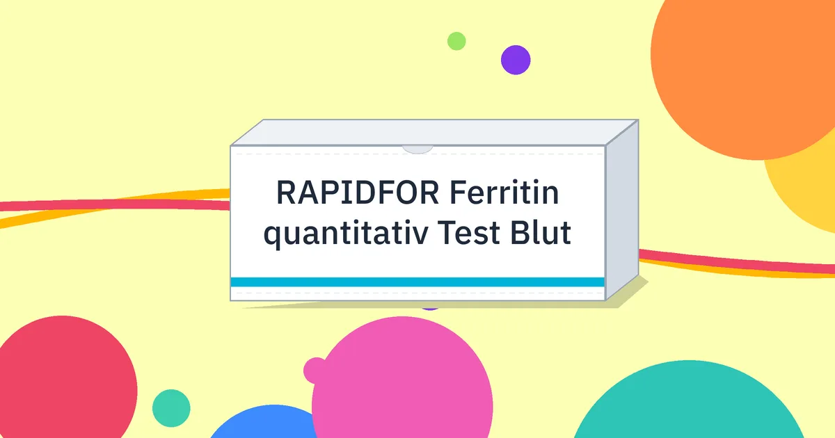 Symbolbild: Packung mit der Aufschrift RAPIDFOR Ferritin quantitativ Test Blut (PZN 19538305) – Verfügbarkeit und Bezug in Apotheken in Frankfurt am Main