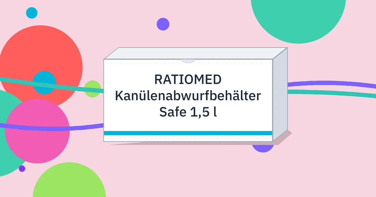 Symbolbild: Packung mit der Aufschrift RATIOMED Kanülenabwurfbehälter Safe 1,5 l (PZN 18197227) – Verfügbarkeit und Bezug in Apotheken in Frankfurt am Main