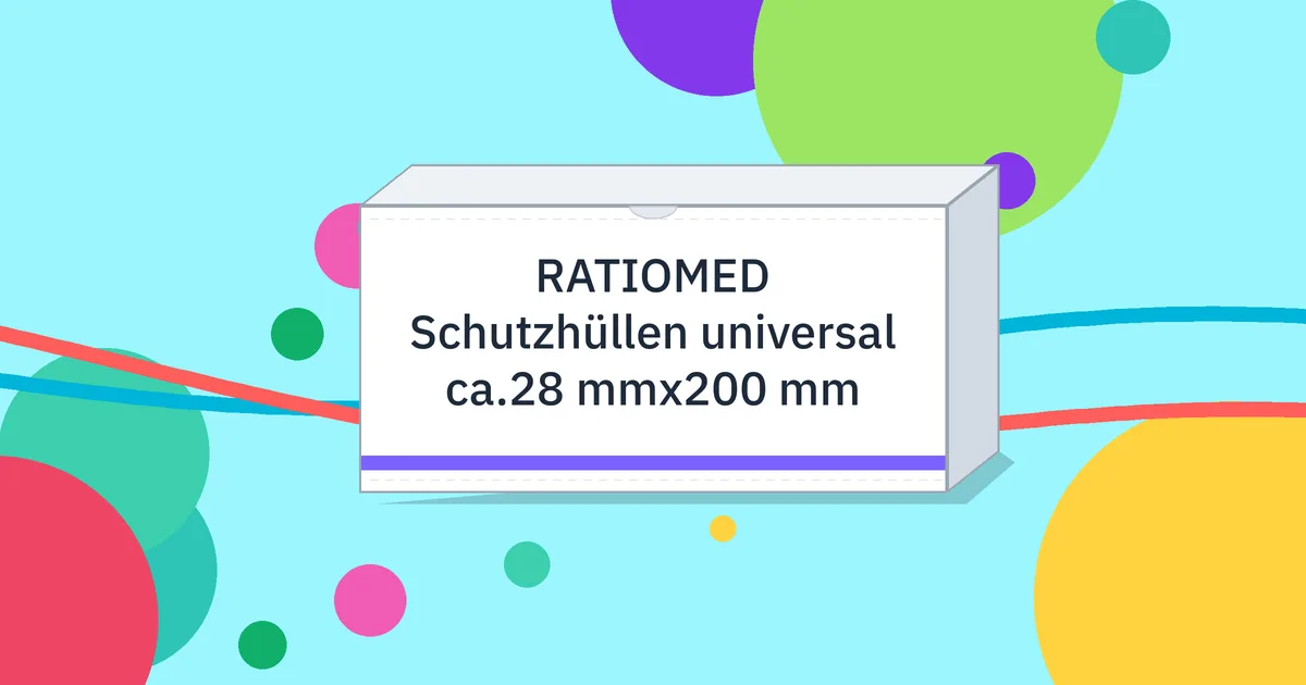 Symbolbild: Packung mit der Aufschrift RATIOMED Schutzhüllen universal ca.28 mmx200 mm (PZN 18202537) – Verfügbarkeit und Bezug in Apotheken in Frankfurt am Main