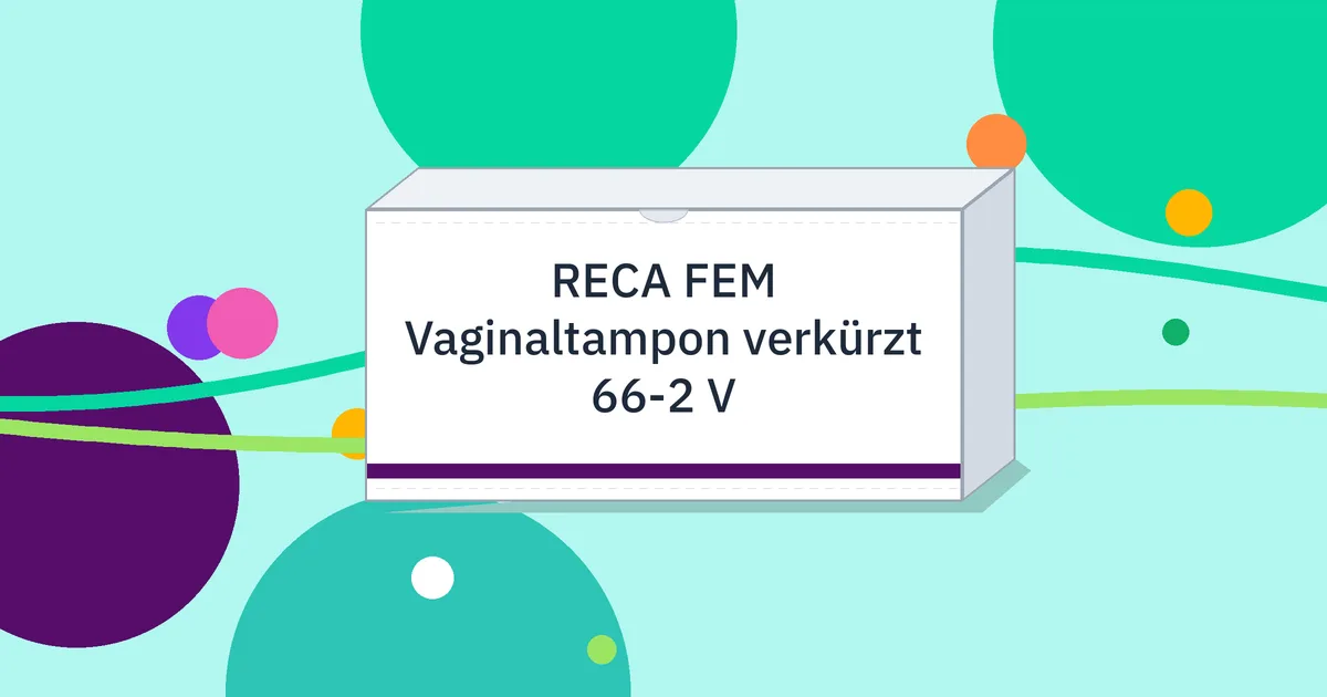 Symbolbild: Packung mit der Aufschrift RECA FEM Vaginaltampon verkürzt 66-2 V (PZN 09175899) – Verfügbarkeit und Bezug in Apotheken in Frankfurt am Main