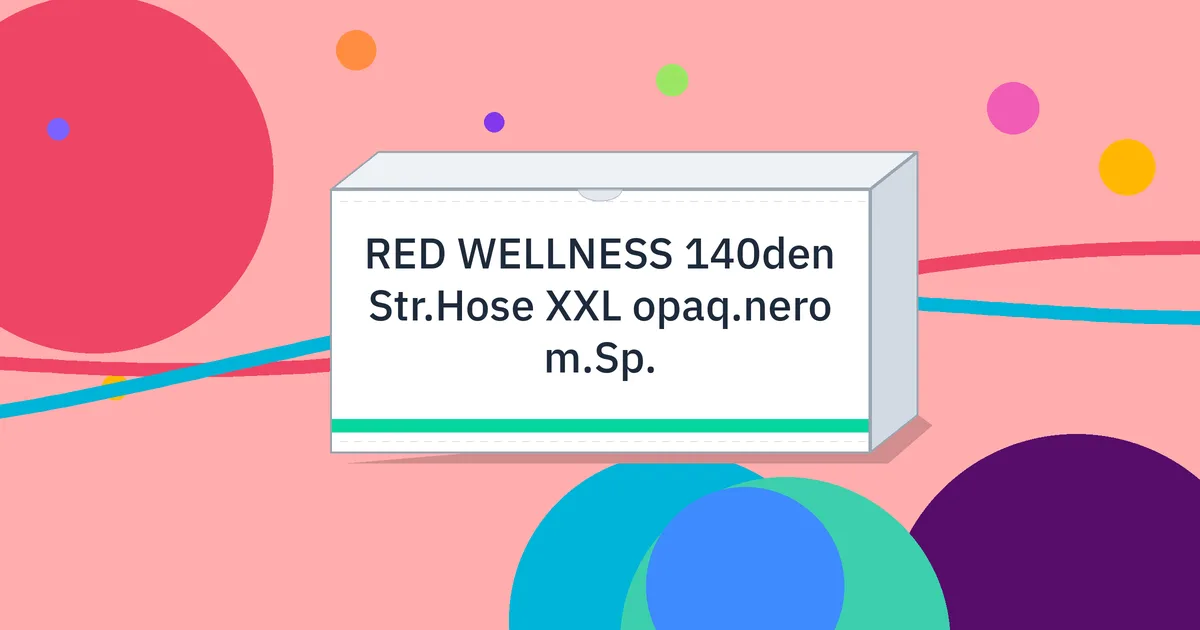 Symbolbild: Packung mit der Aufschrift RED WELLNESS 140den Str.Hose XXL opaq.nero m.Sp. (PZN 16176178) – Verfügbarkeit und Bezug in Apotheken in Frankfurt am Main
