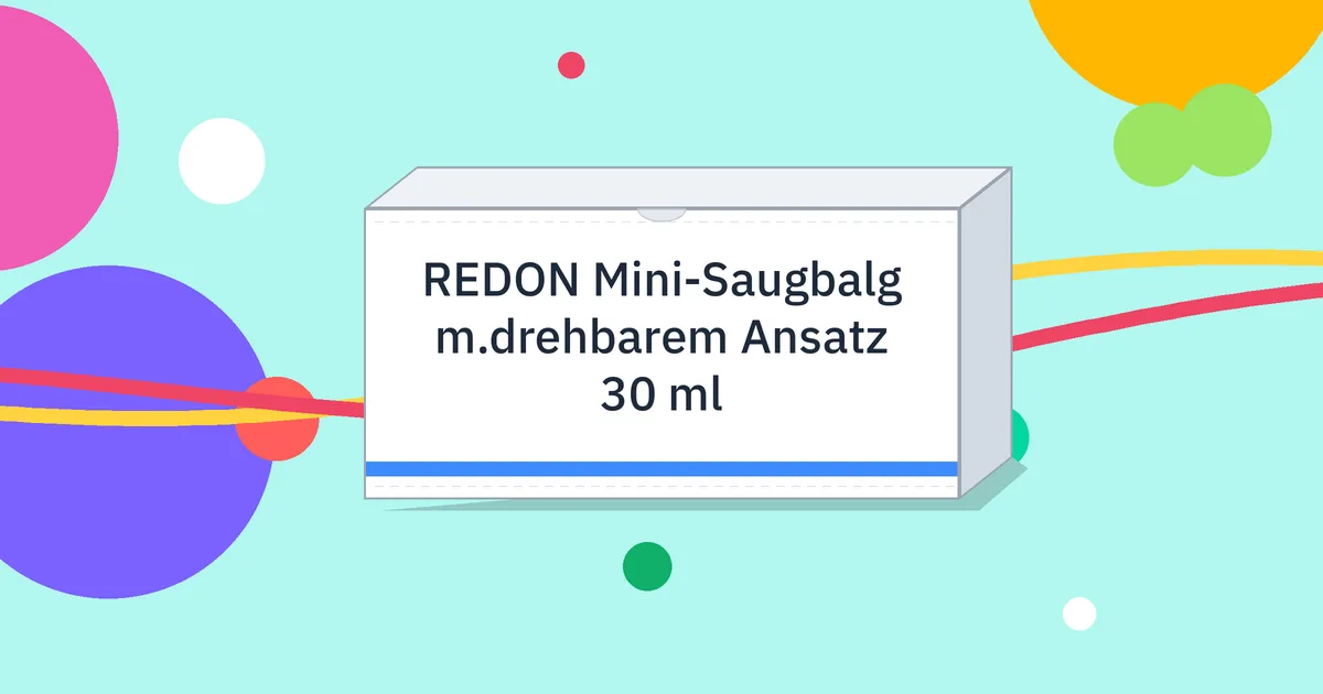 Symbolbild: Packung mit der Aufschrift REDON Mini-Saugbalg m.drehbarem Ansatz 30 ml (PZN 07697435) – Verfügbarkeit und Bezug in Apotheken in Frankfurt am Main
