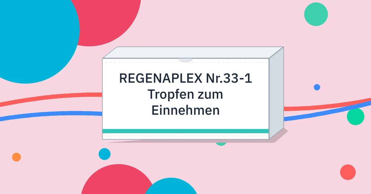 Symbolbild: Packung mit der Aufschrift REGENAPLEX Nr.33-1 Tropfen zum Einnehmen (PZN 02642381) – Verfügbarkeit und Bezug in Apotheken in Frankfurt am Main