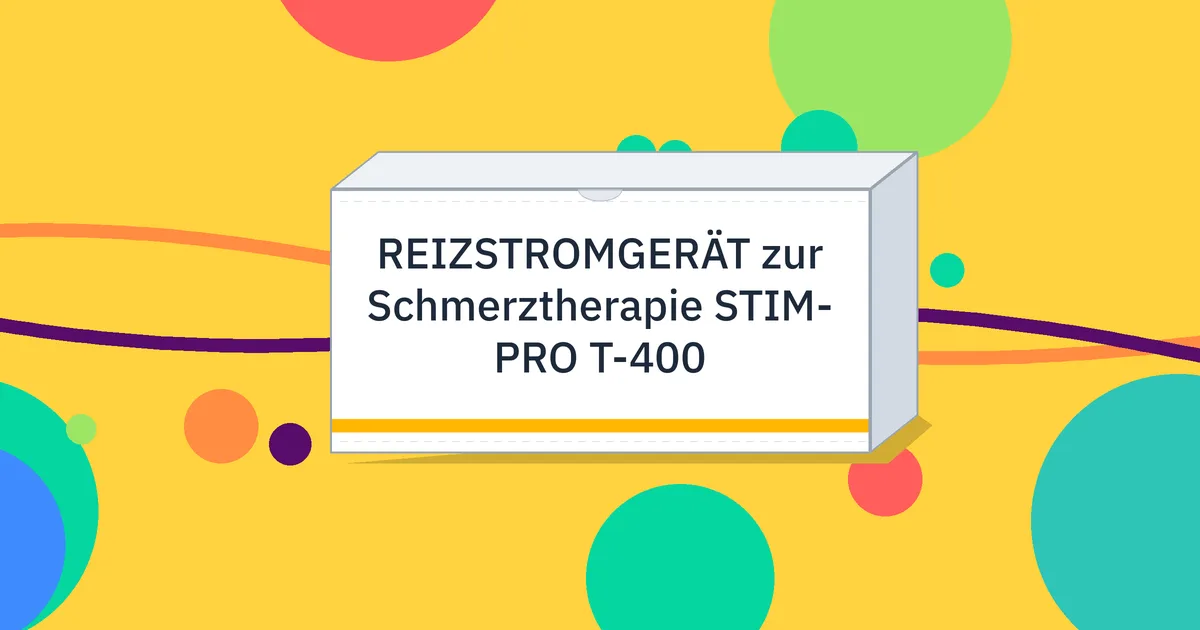 Symbolbild: Packung mit der Aufschrift REIZSTROMGERÄT zur Schmerztherapie STIM-PRO T-400 (PZN 15426503) – Verfügbarkeit und Bezug in Apotheken in Frankfurt am Main