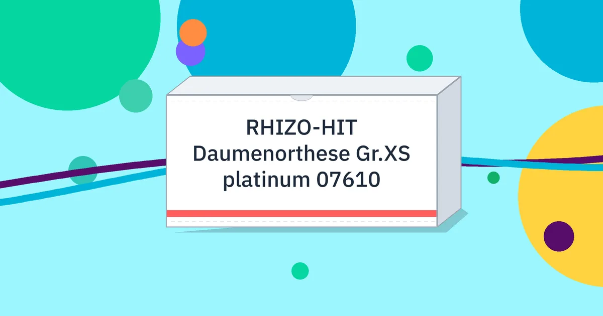 Symbolbild: Packung mit der Aufschrift RHIZO-HIT Daumenorthese Gr.XS platinum 07610 (PZN 10200705) – Verfügbarkeit und Bezug in Apotheken in Frankfurt am Main