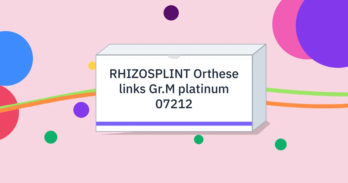 Symbolbild: Packung mit der Aufschrift RHIZOSPLINT Orthese links Gr.M platinum 07212 (PZN 19384693) – Verfügbarkeit und Bezug in Apotheken in Frankfurt am Main